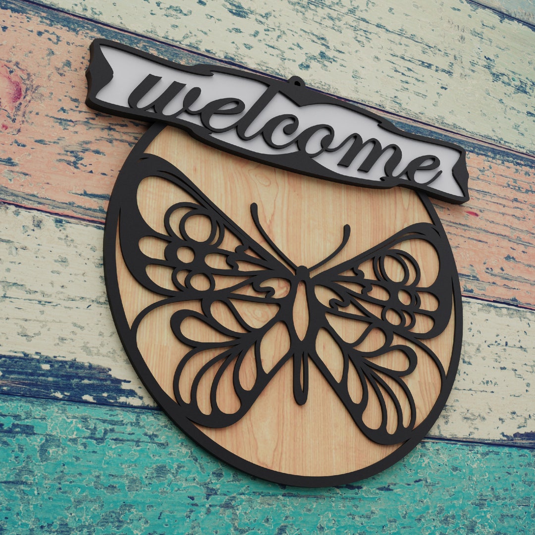 Butterfly Multilayer Sign SVG File for Lasercut, Welcome Sign SVG ...