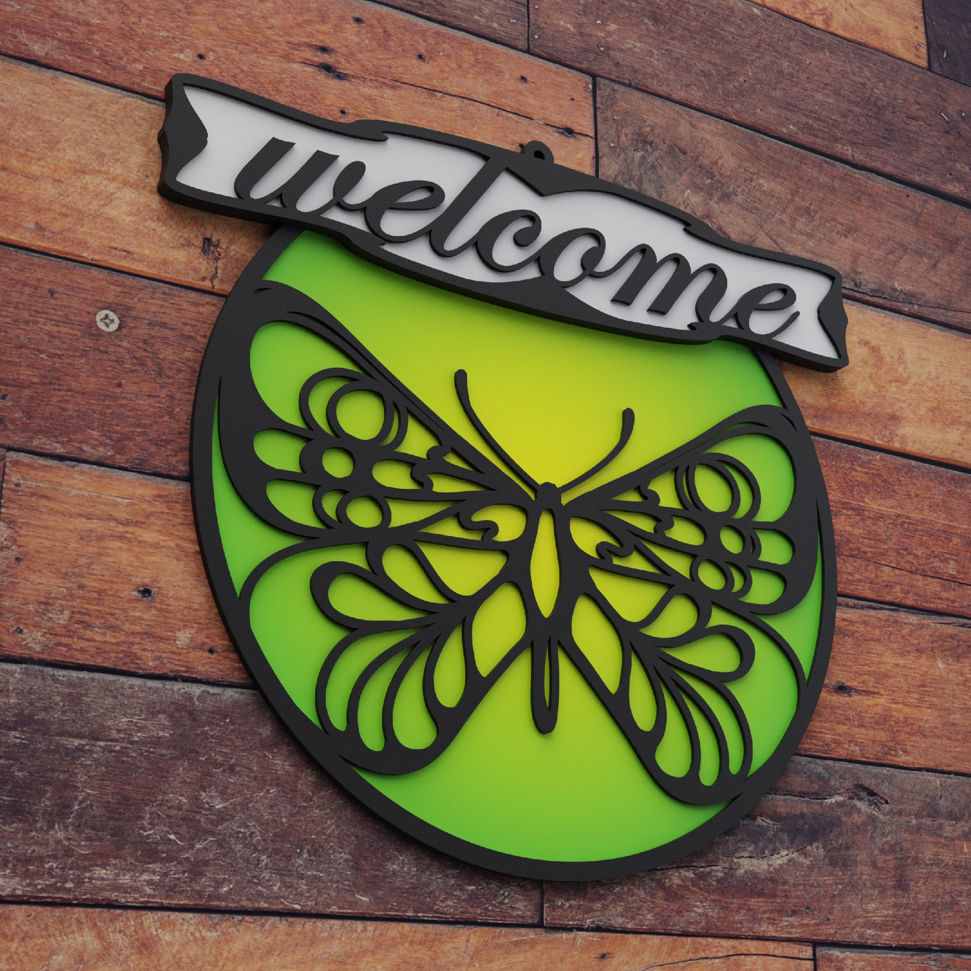 Butterfly Multilayer Sign SVG File for Lasercut, Welcome Sign SVG ...
