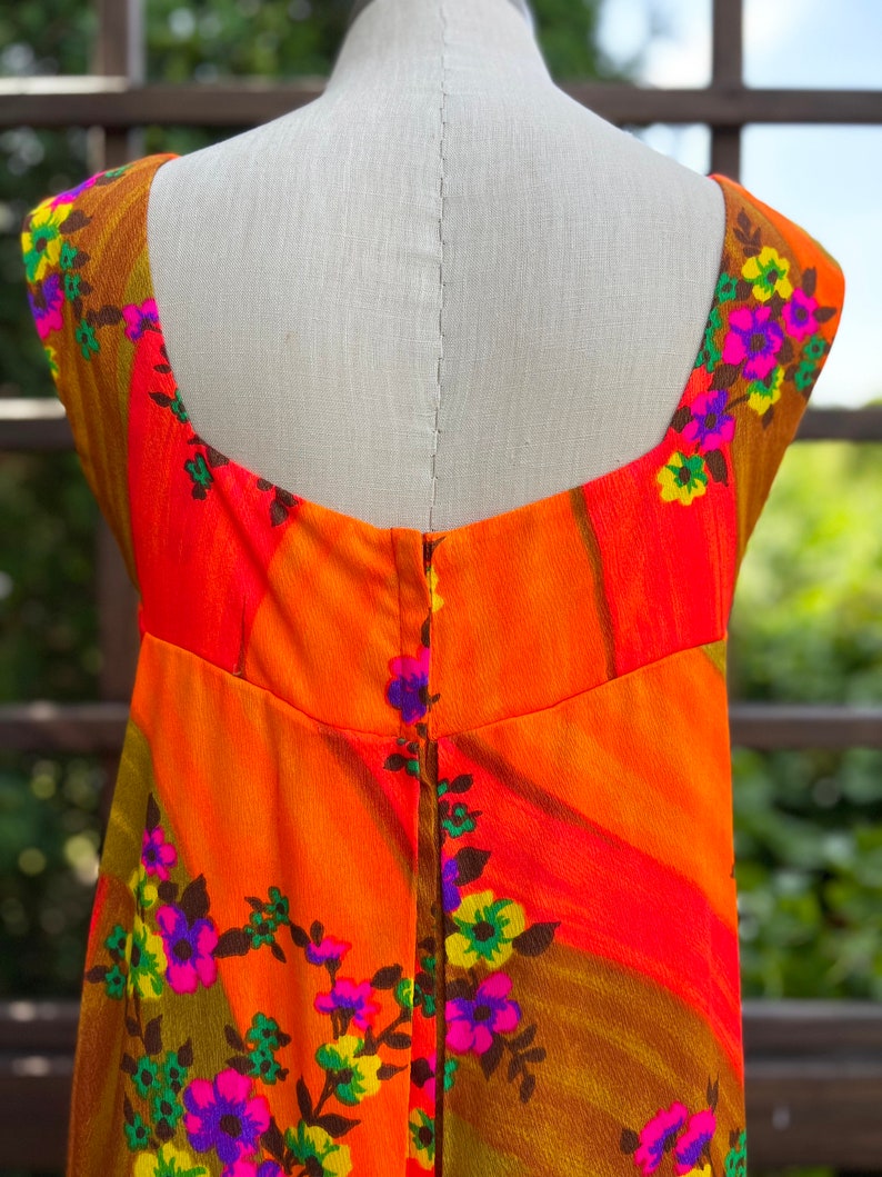 Vintage Hawaiian Barkcloth Maxi Dress: Dayglo Floral 60s Aloha Gown - Etsy