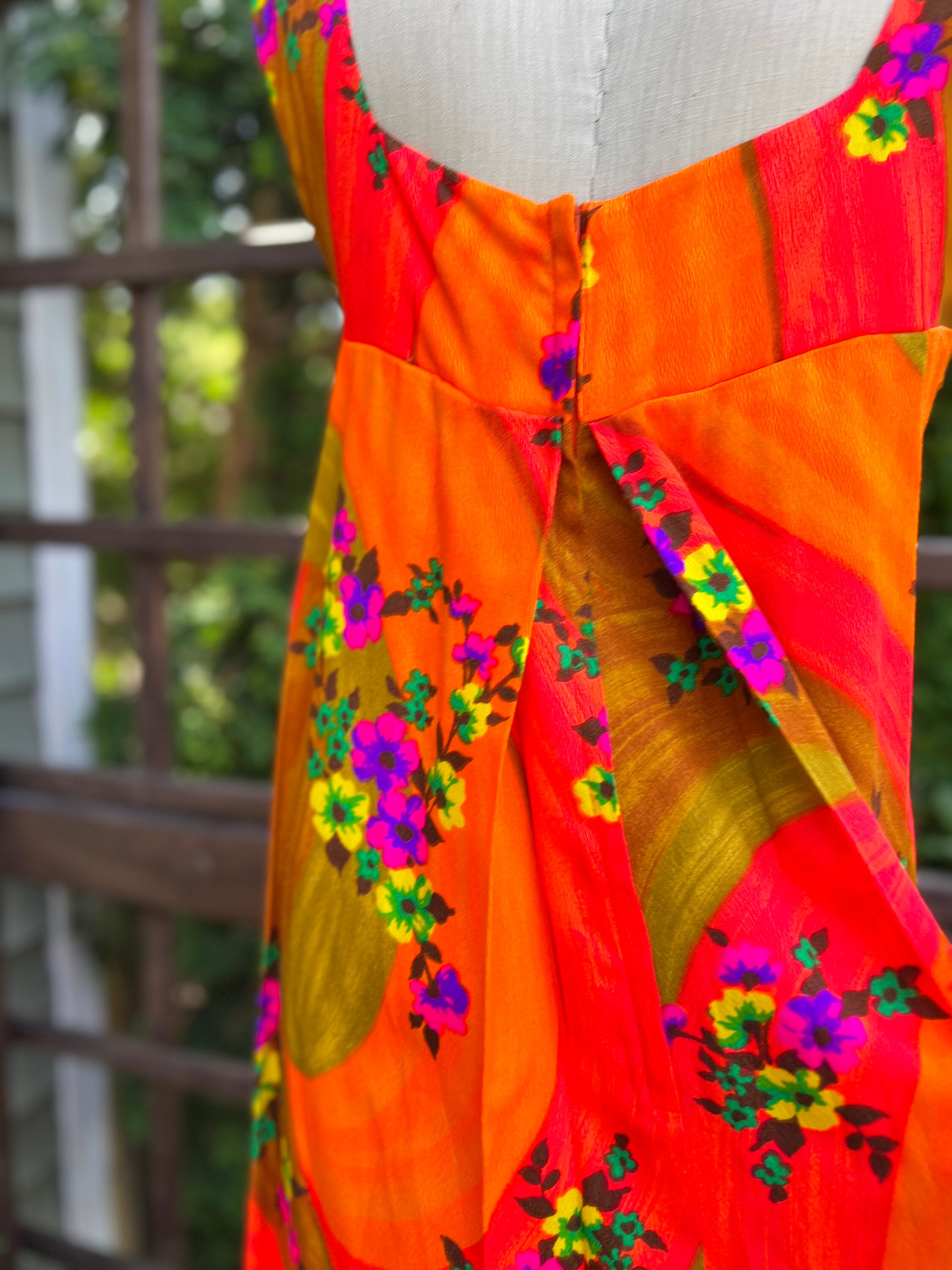 Hawaiian Orange Floral Muumuu | Vintage 60s Dayglo Orange Aloha ...