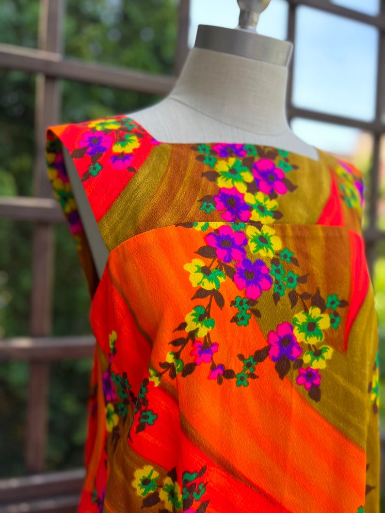 Vintage Hawaiian Barkcloth Maxi Dress: Dayglo Floral 60s Aloha Gown - Etsy