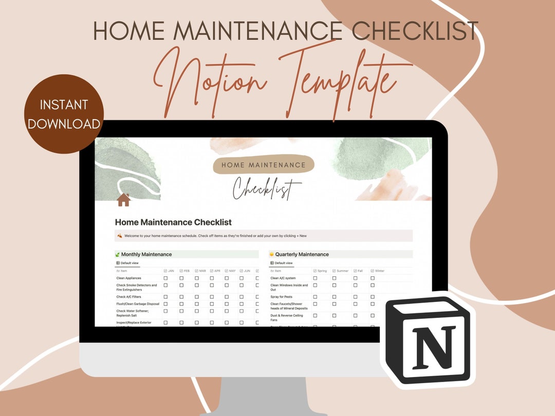 Home Maintenance Notion Template, New Homeowner Cleaning Checklist ...