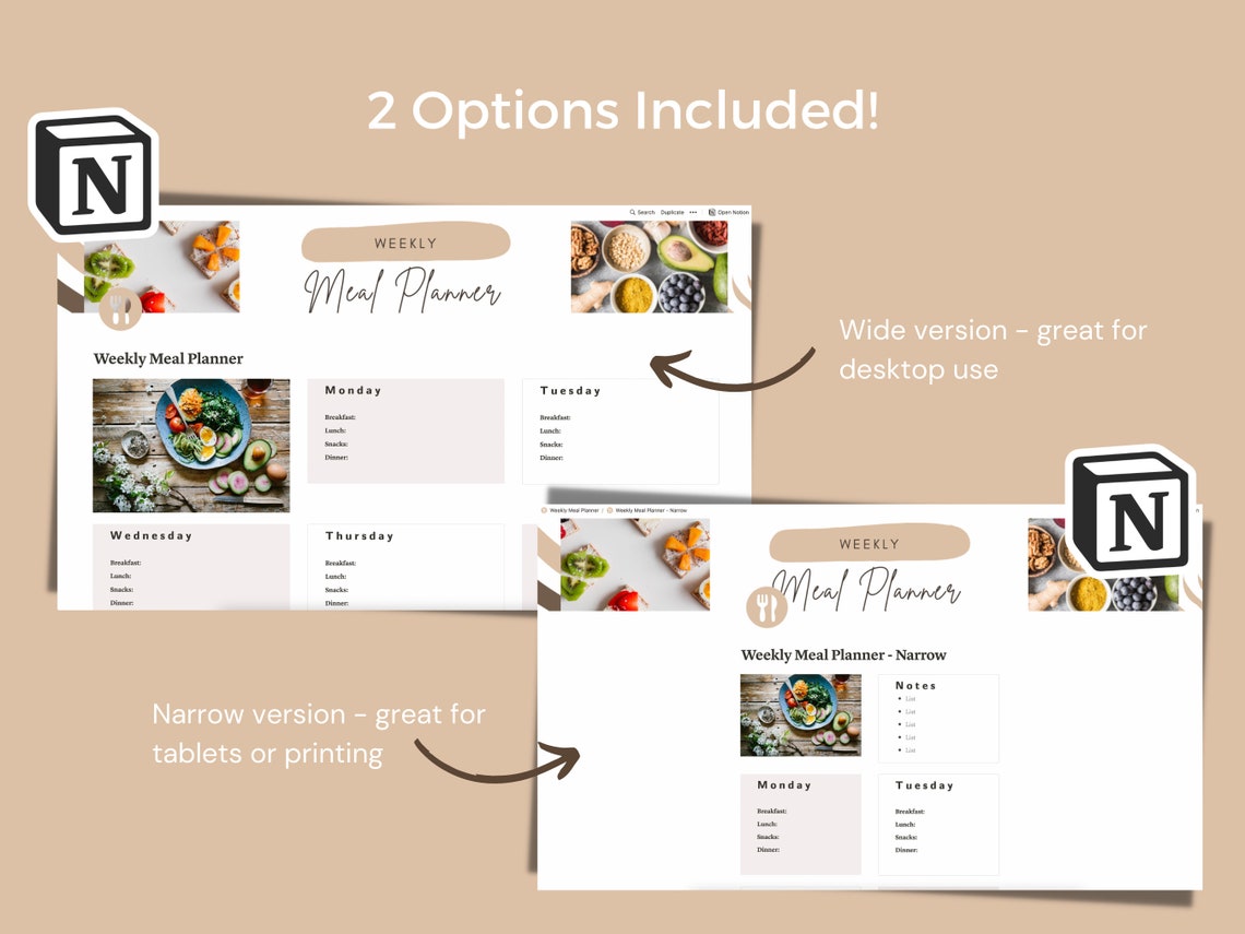 Notion Meal Planner Template | Fully Editable Notion Template Weekly ...