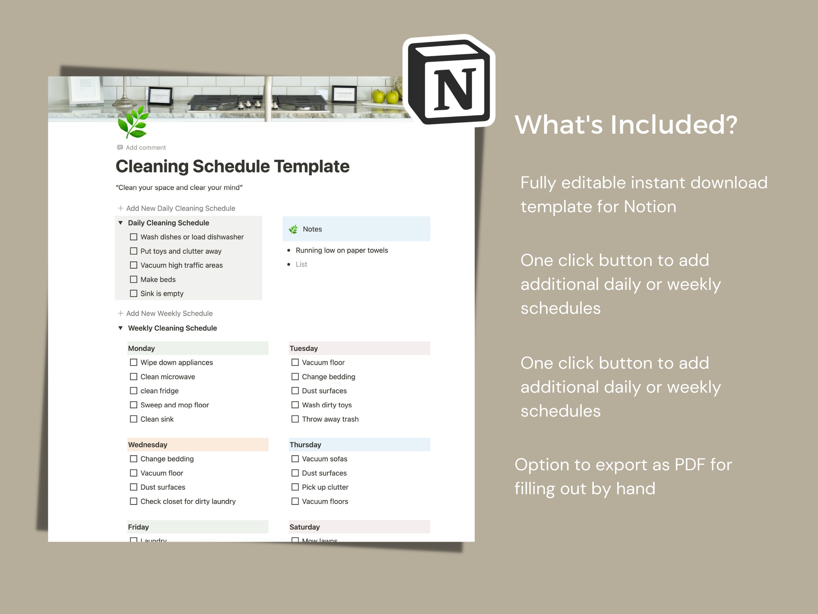 Notion Cleaning Schedule Template | Fully Editable Notion Cleaning ... Notion Cleaning Schedule Template | Fully Editable Notion Cleaning ...