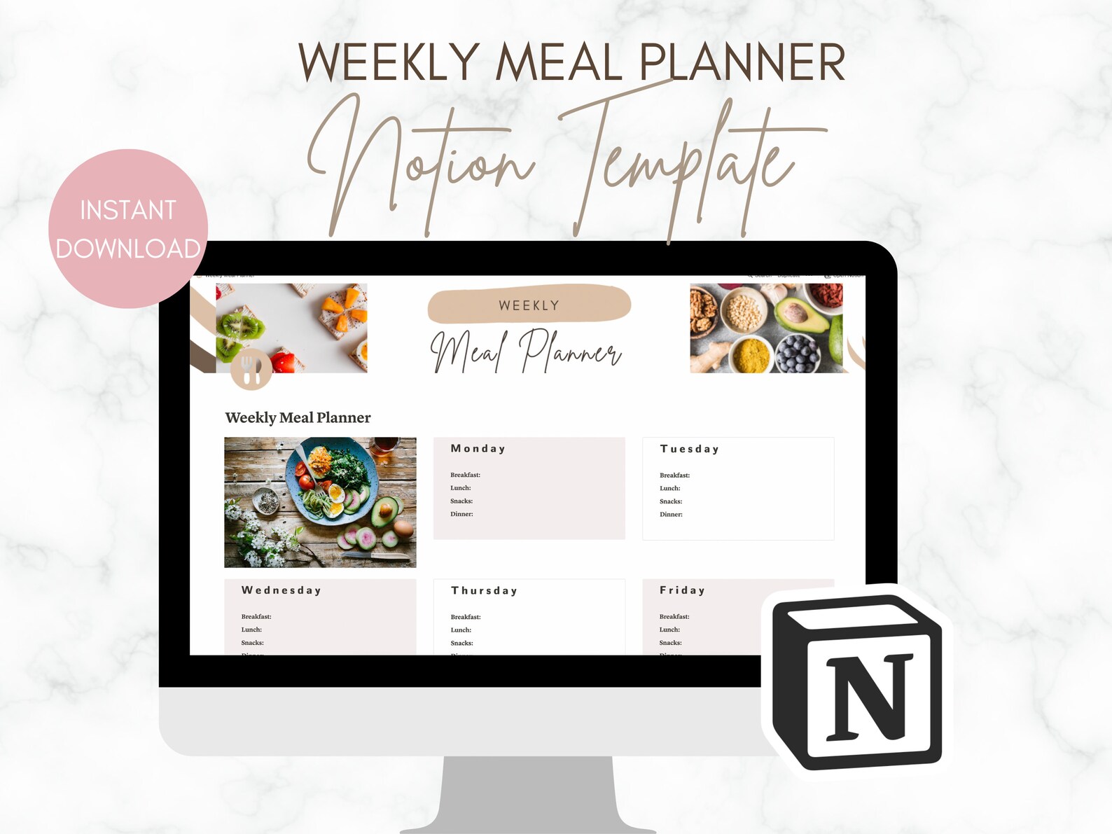 Notion Meal Planner Template | Fully Editable Notion Template Weekly ...