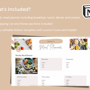 Notion Meal Planner Template | Fully Editable Notion Template Weekly ...