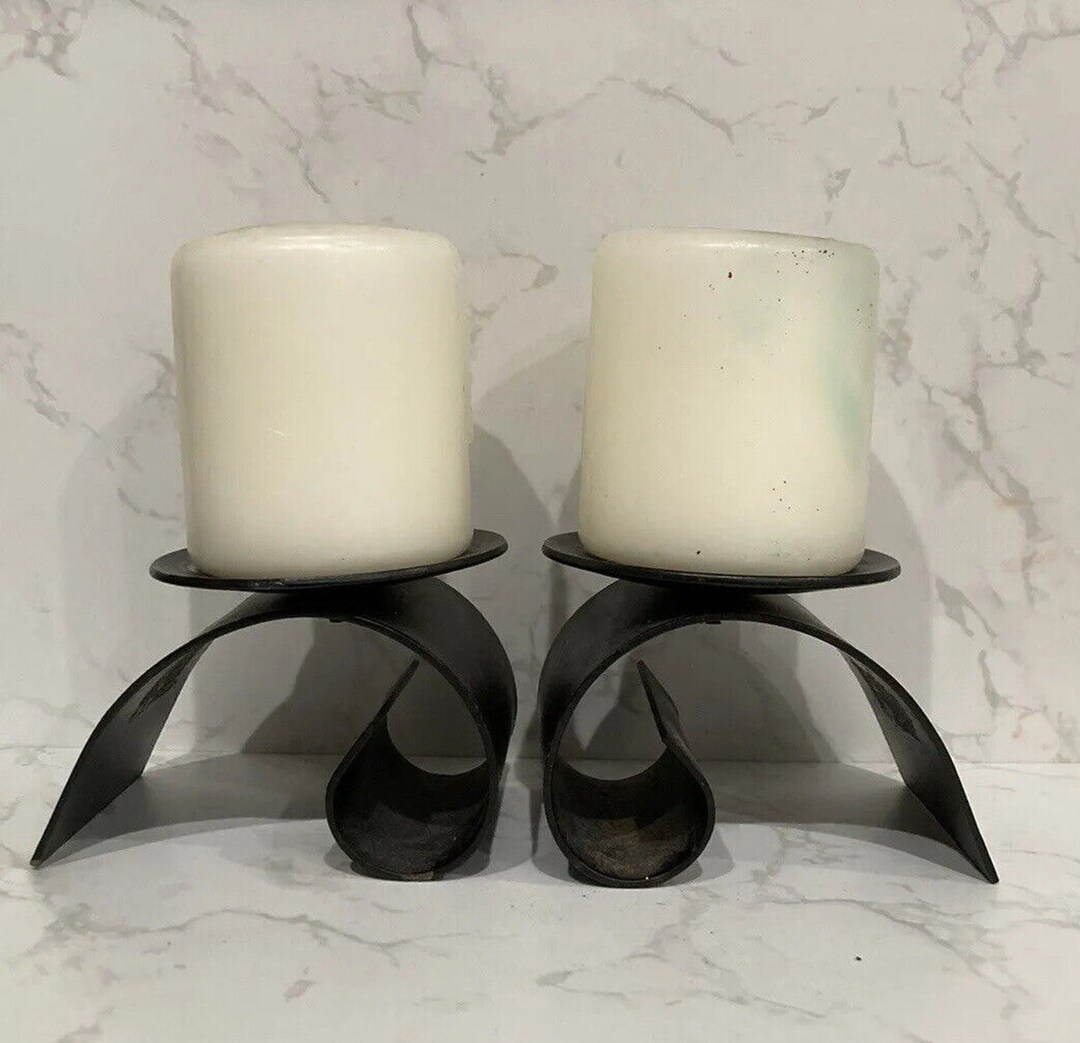 Vtg MCM Black Cast Iron Candle Holder Atomic Set of 2 - Etsy