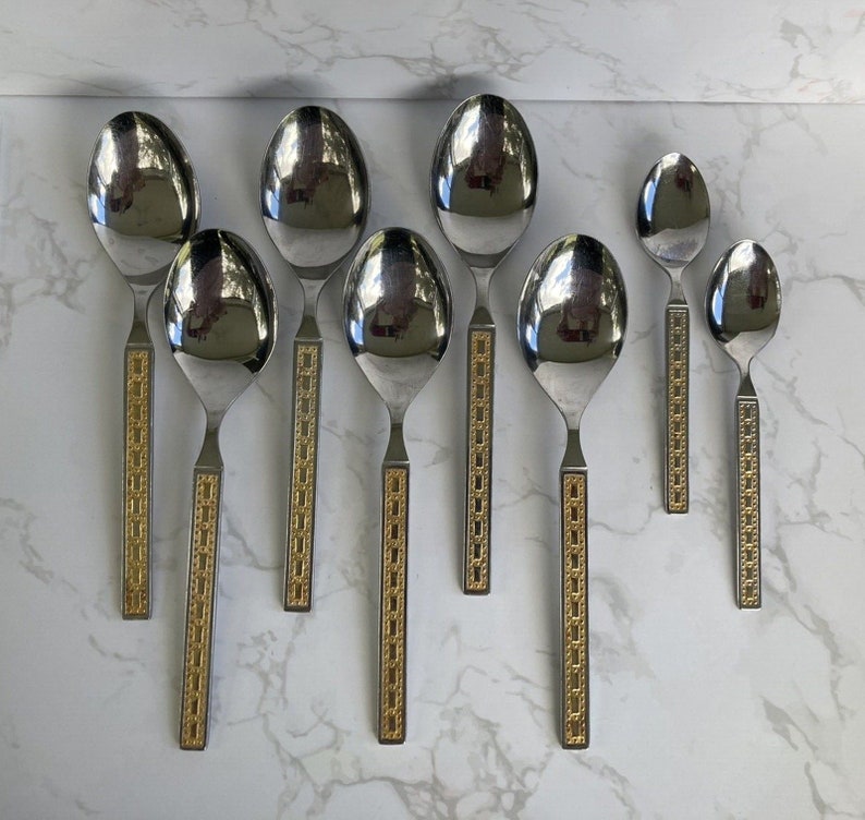 Vtg MCM Rostfrei Stainless Steel With Gold Tone Accents Spoons Lot of 8 ...