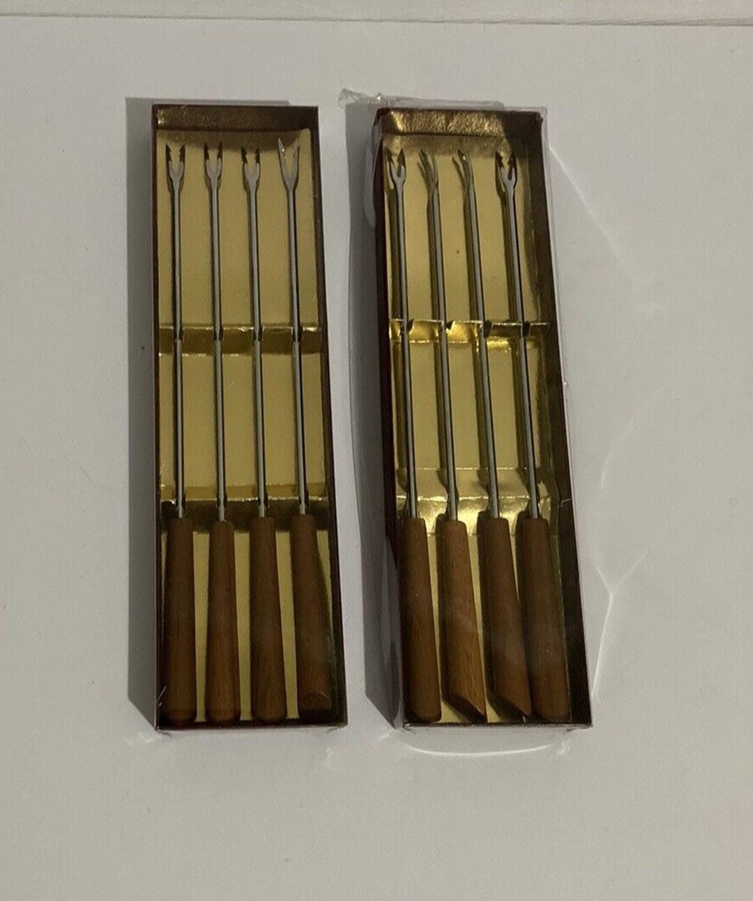 Vintage MCM Fondue Forks Teak Wood Handles Stainless Steel 2 Sets NOS ...