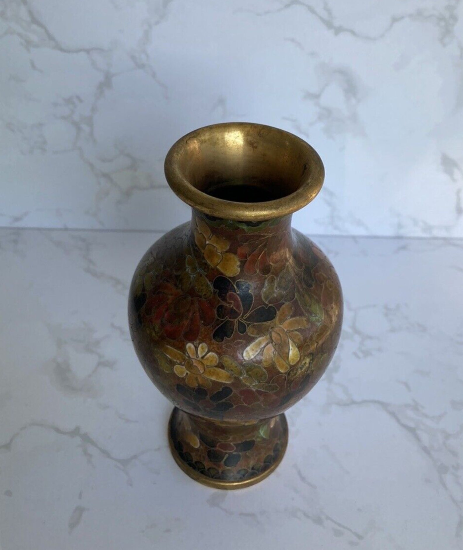 Vintage MCM Cloisonne Chinese Small Floral Design Decor Enamel Brass ...