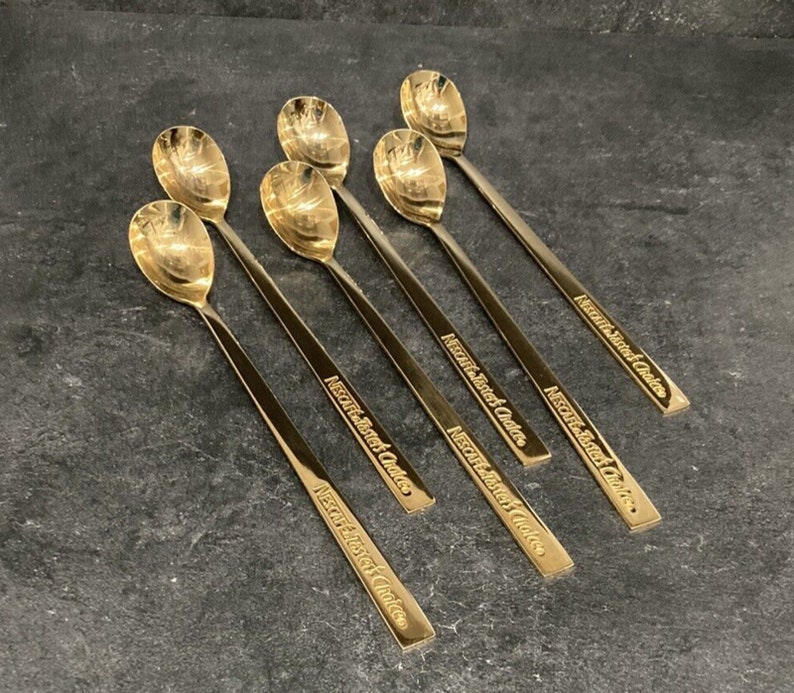 6 Nescafe Taster's Choice 24K Gold Plated Measuring Stir Spoon 9" Ltd ...