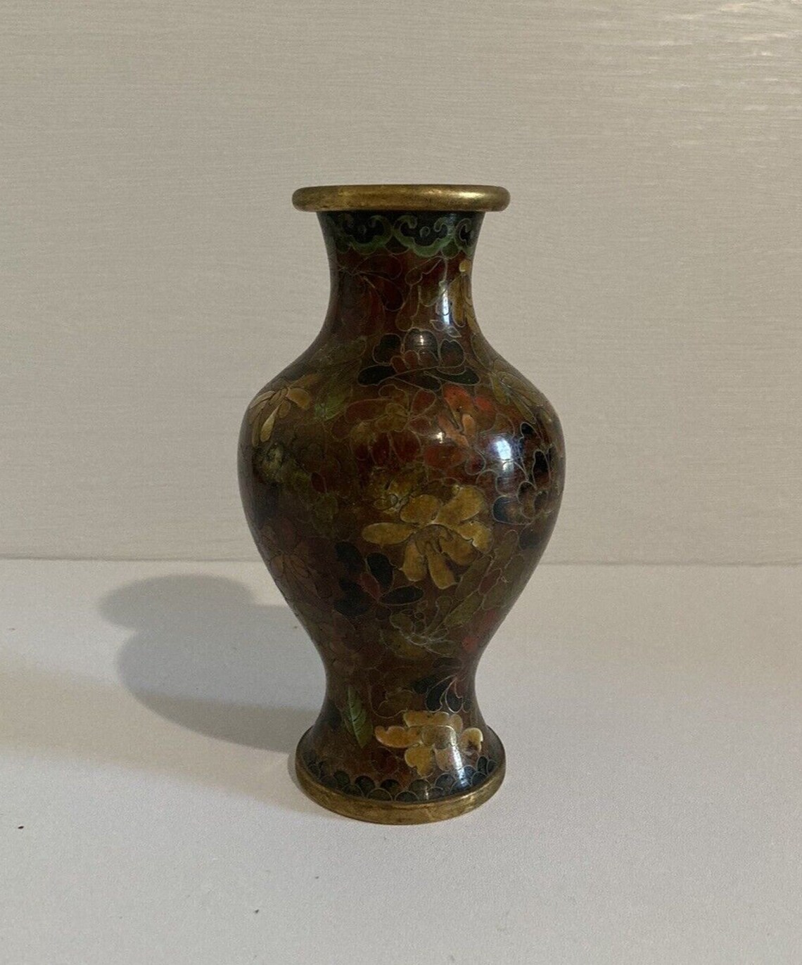 Vintage MCM Cloisonne Chinese Small Floral Design Decor Enamel Brass ...