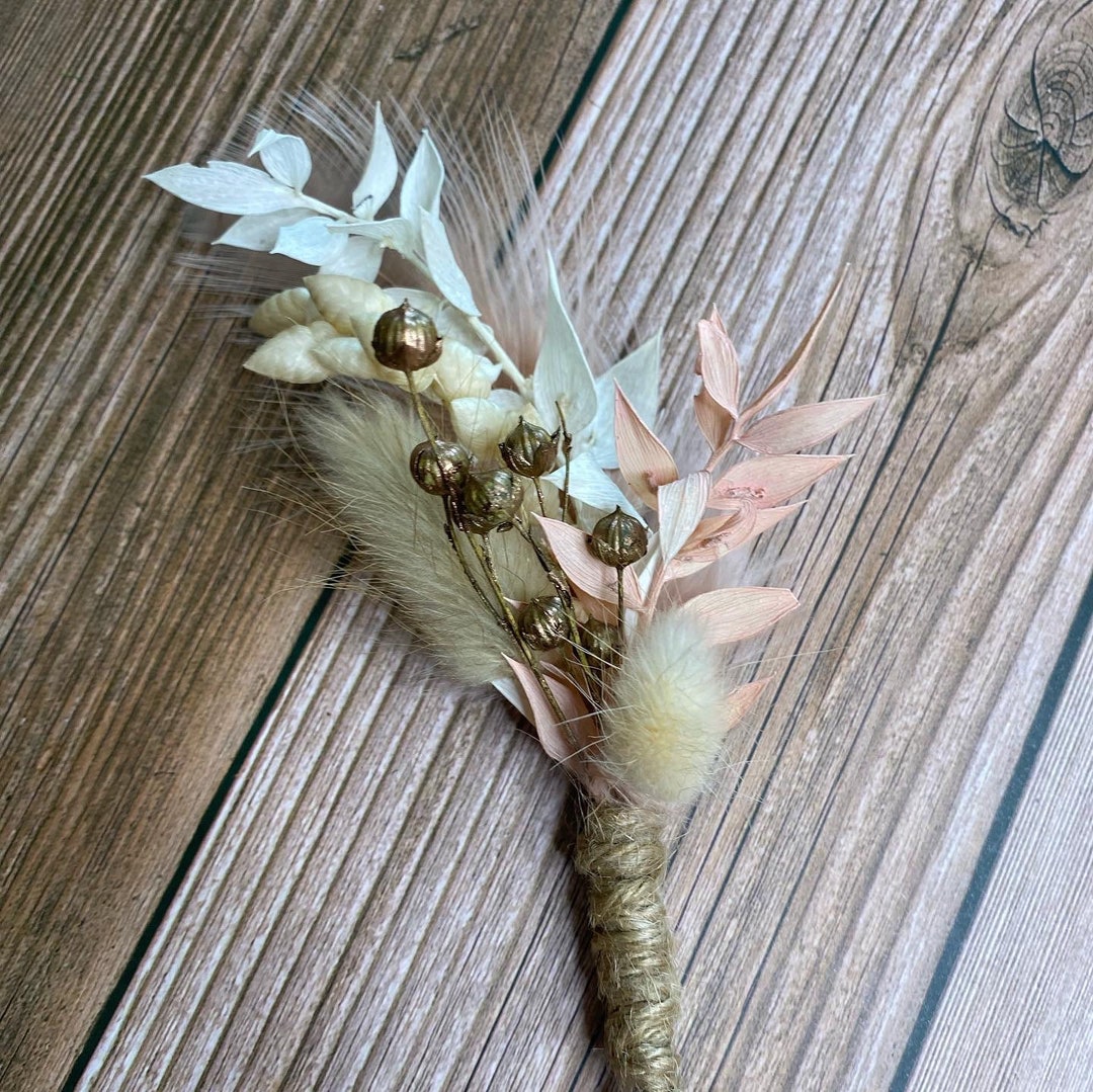 Dried Flower Buttonholes / Pink Rustic Buttonholes / Boho Wedding ...