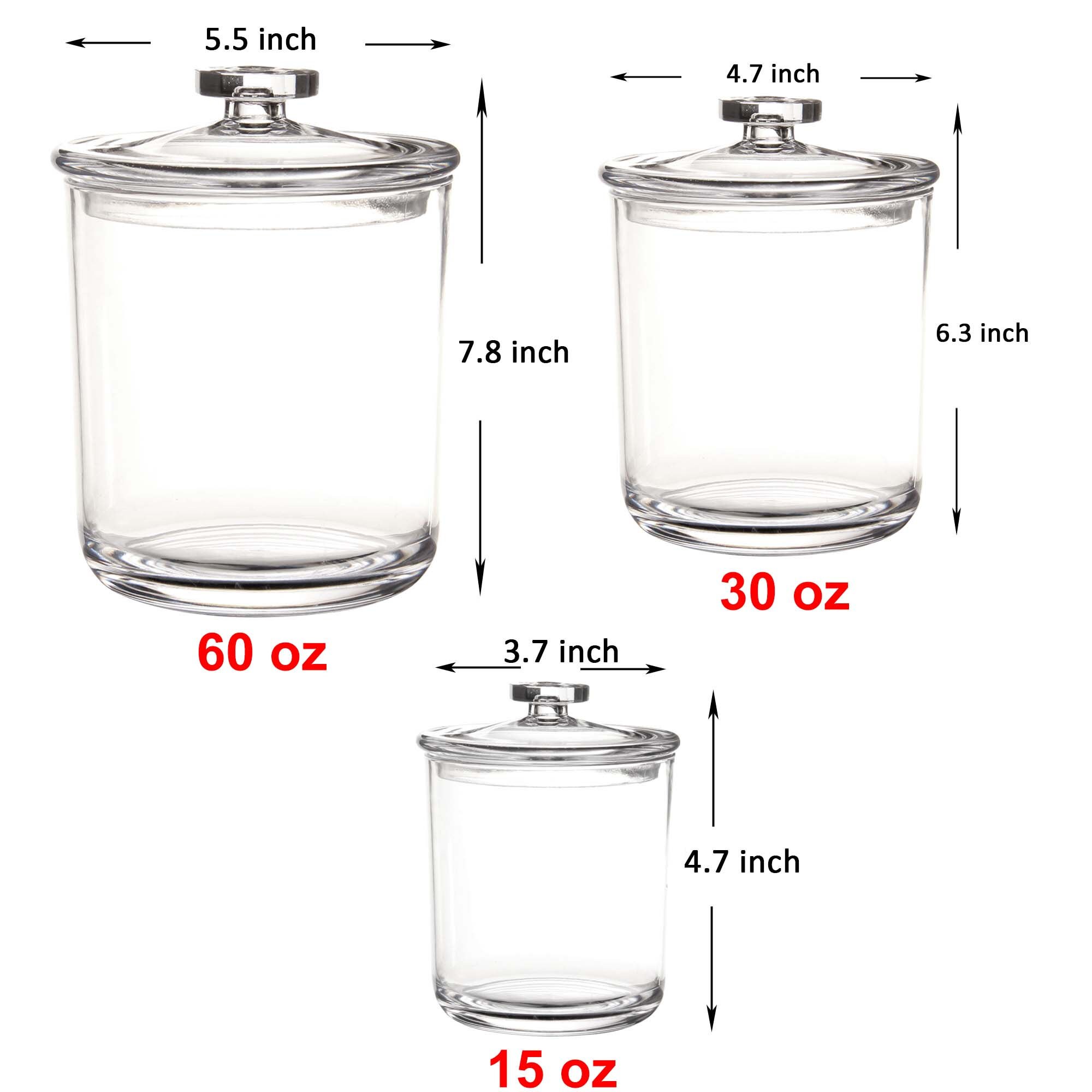 Set of 3 Apothecary Jars, 60 Ounce, 30 Ounce and 15 Ounce Clear Plastic ...