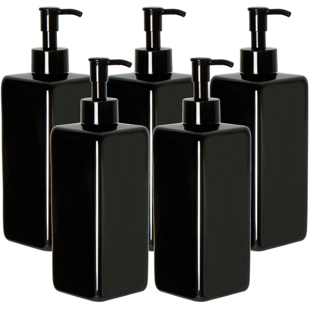 Youngever 5 Pack 16OZ Plastic Pump Bottles, Black Refillable Square ...