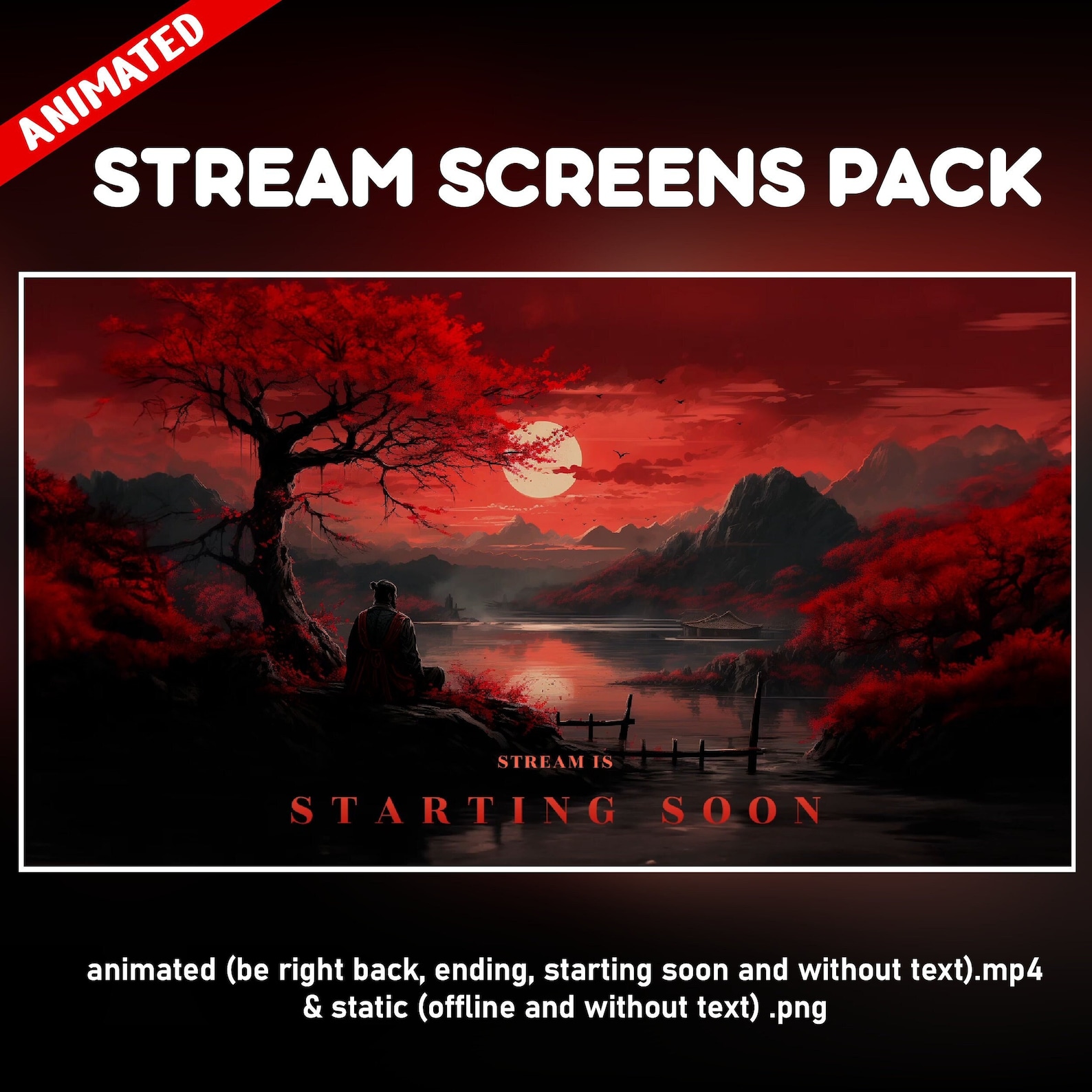 Samurai Red Twitch Overlay Animated Pack - Warrior Cozy Japanese ...