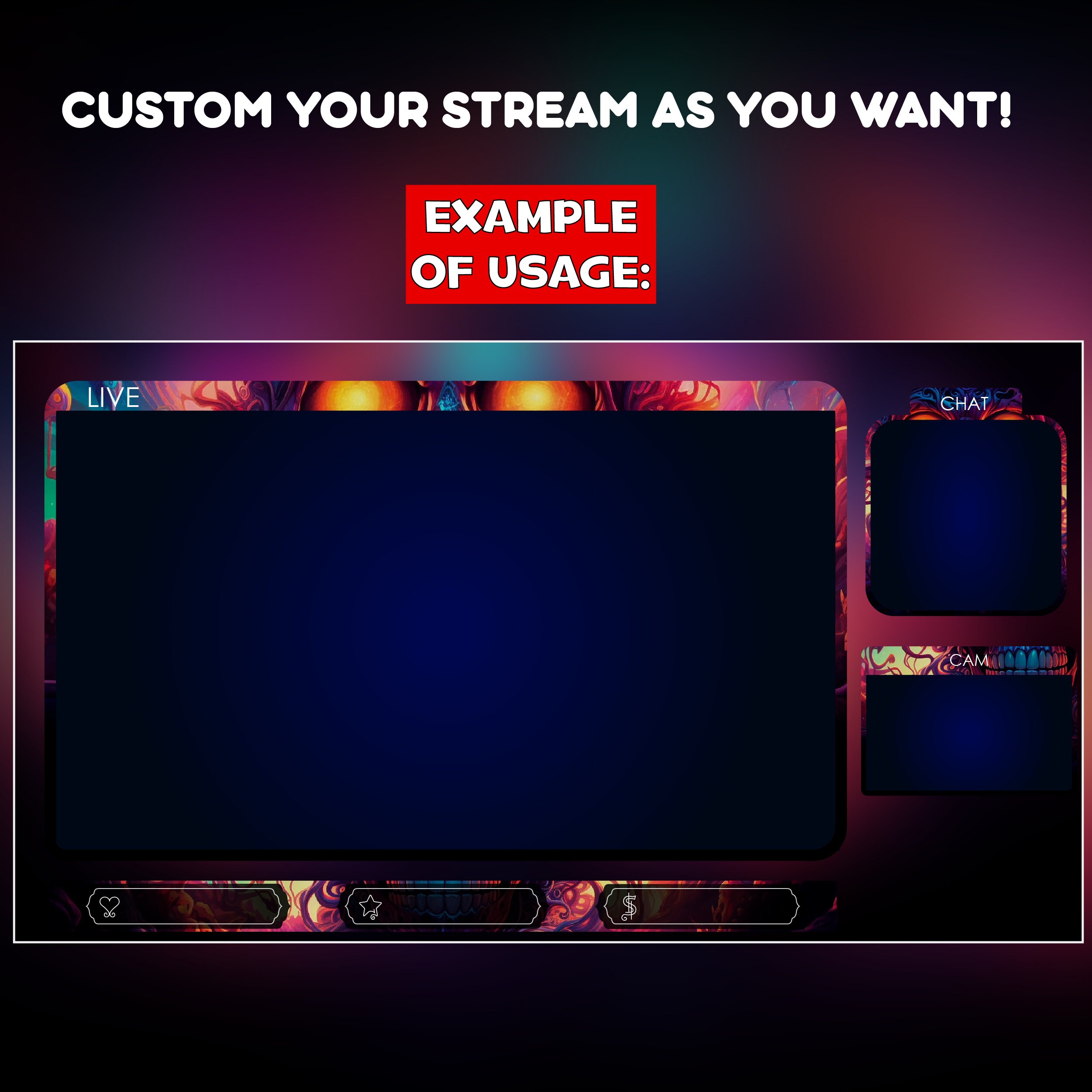 Skull Psicodelic Goth Twitch Overlay Animated Pack - Stream Background ...