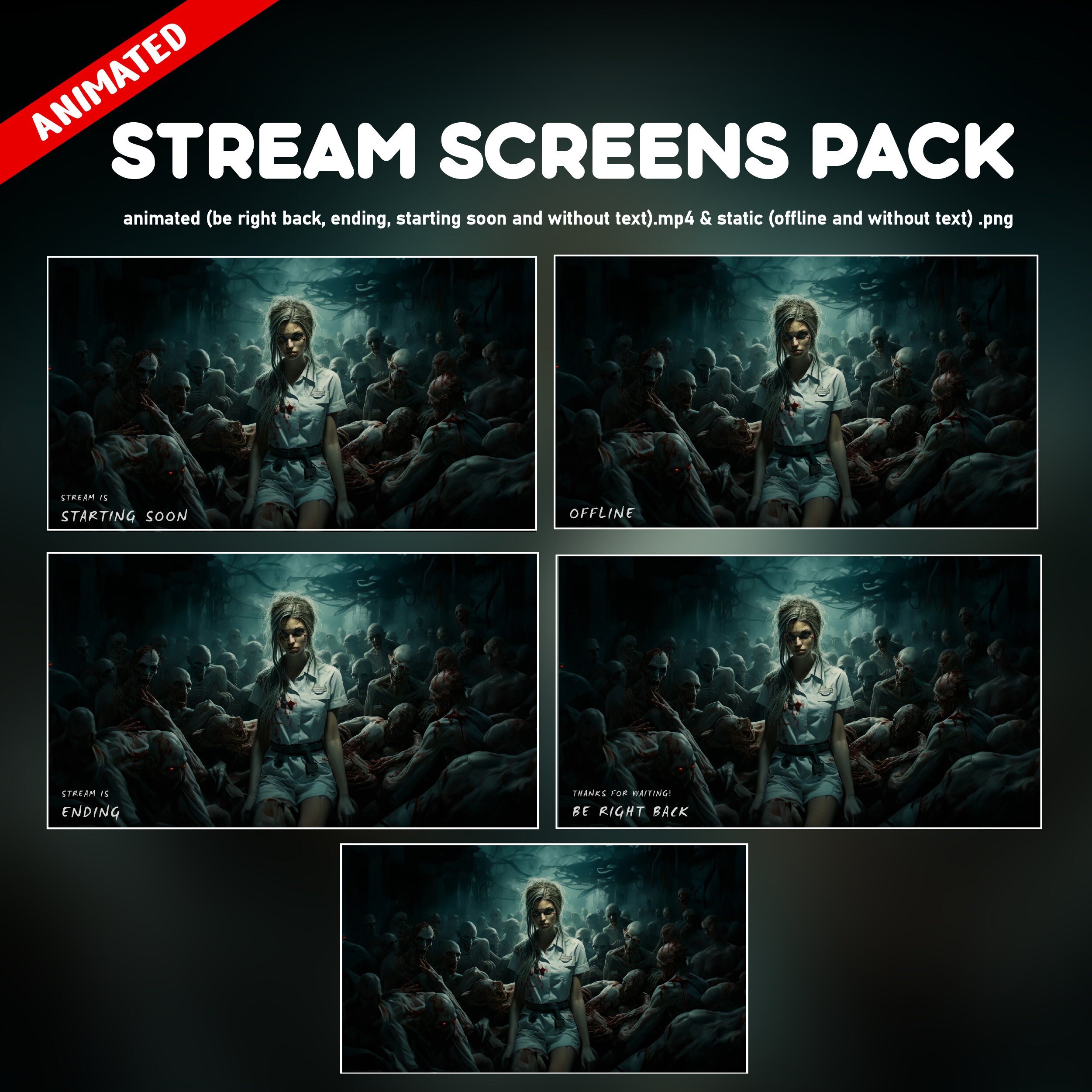 Zombie Nurse Twitch Overlay Animated Pack - Terror Hospital Gothic ...
