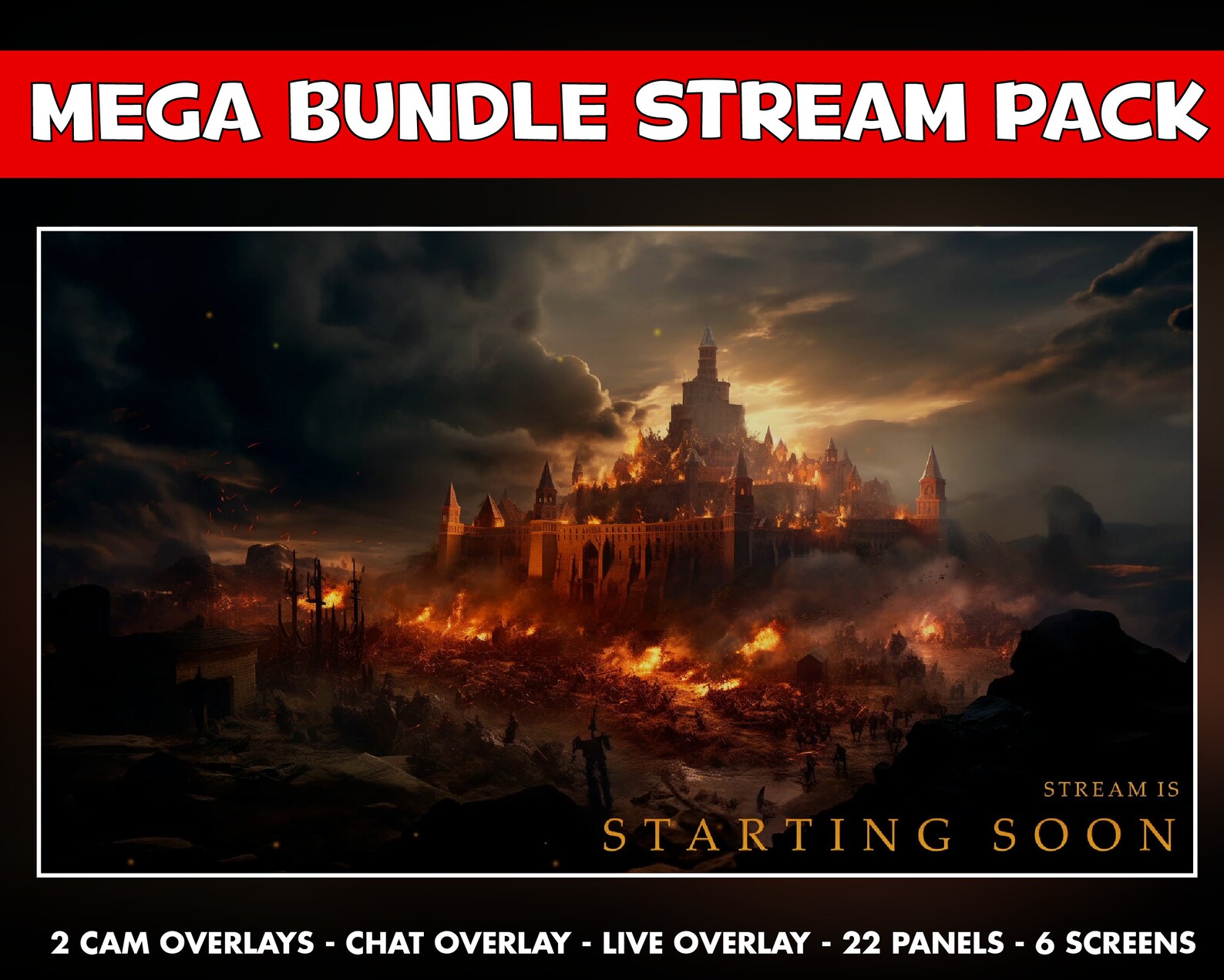 Medieval City Twitch Overlay Animated Pack War Fire Fantasy Background ...