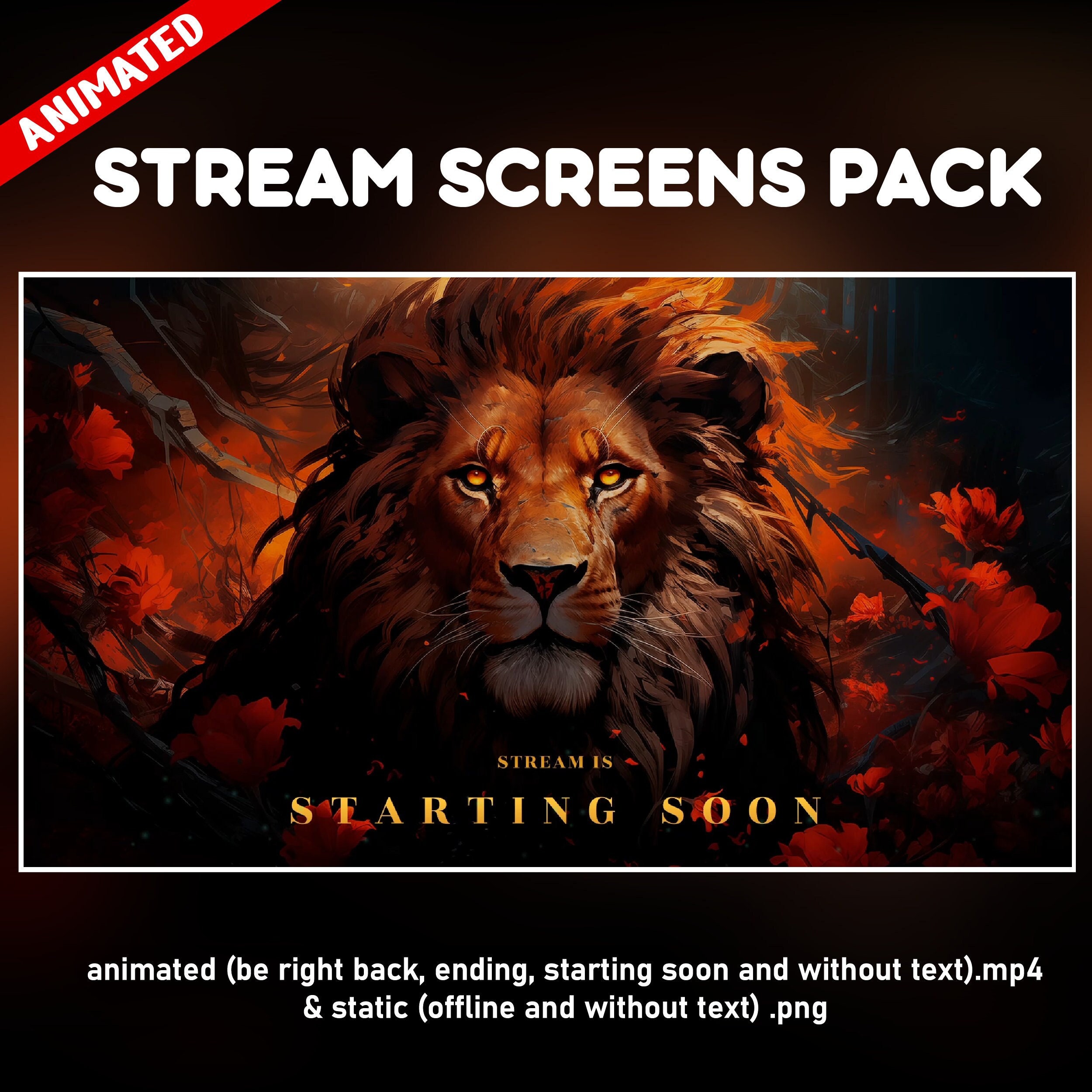 Fiery Lion Twitch Overlay Pack - Majestic Beast Animated Stream ...