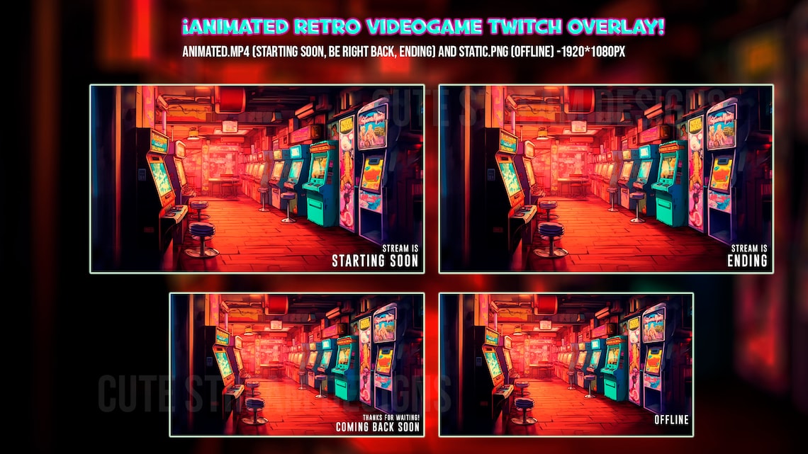 Retro Twitch Overlay Animated Pack 80s Videogame Arcade Screens 8bit ...