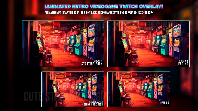 Retro Twitch Overlay Animated Pack 80s Videogame Arcade Screens 8bit ...