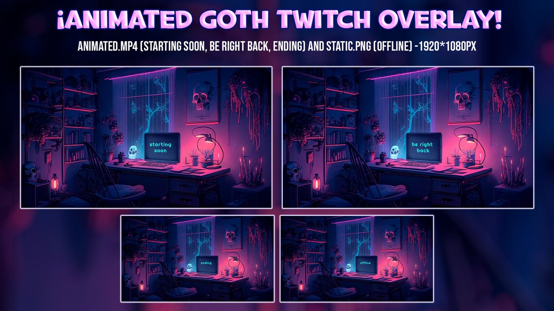 Goth Twitch Overlay Animated - Witch Skull Screens Perfect for Your ...
