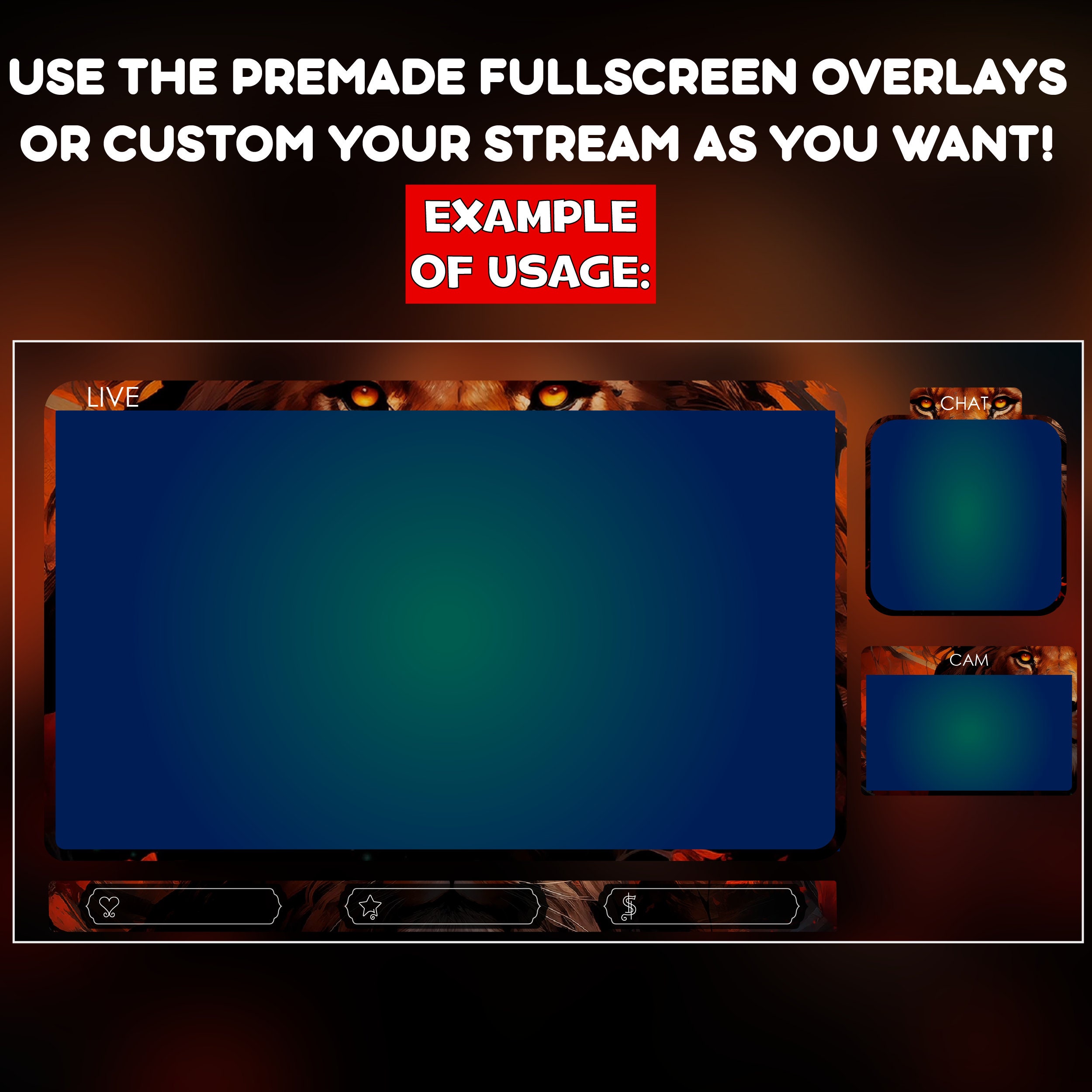 Fiery Lion Twitch Overlay Pack - Majestic Beast Animated Stream ...