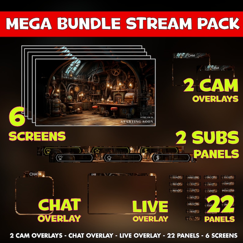 STEAMPUNK Room Twitch Overlay Animated Pack - Retro Futuristic Room ...