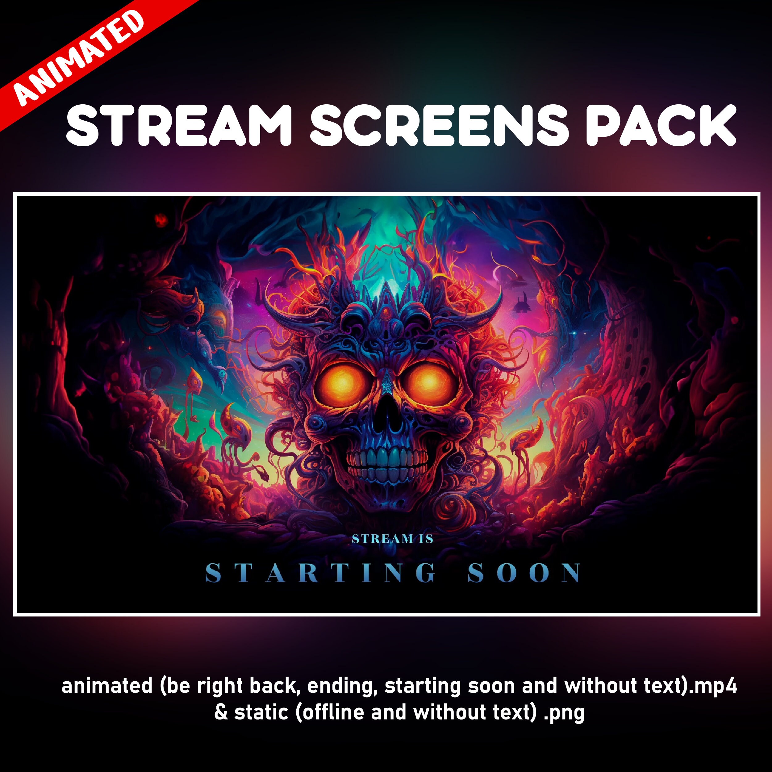 Skull Psicodelic Goth Twitch Overlay Animated Pack - Stream Background ...
