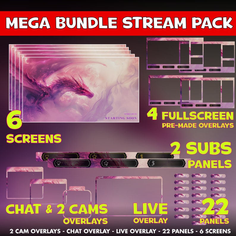 Dragon Female Twitch Overlay Animated Pack - Mythological Fantasy Pink ...