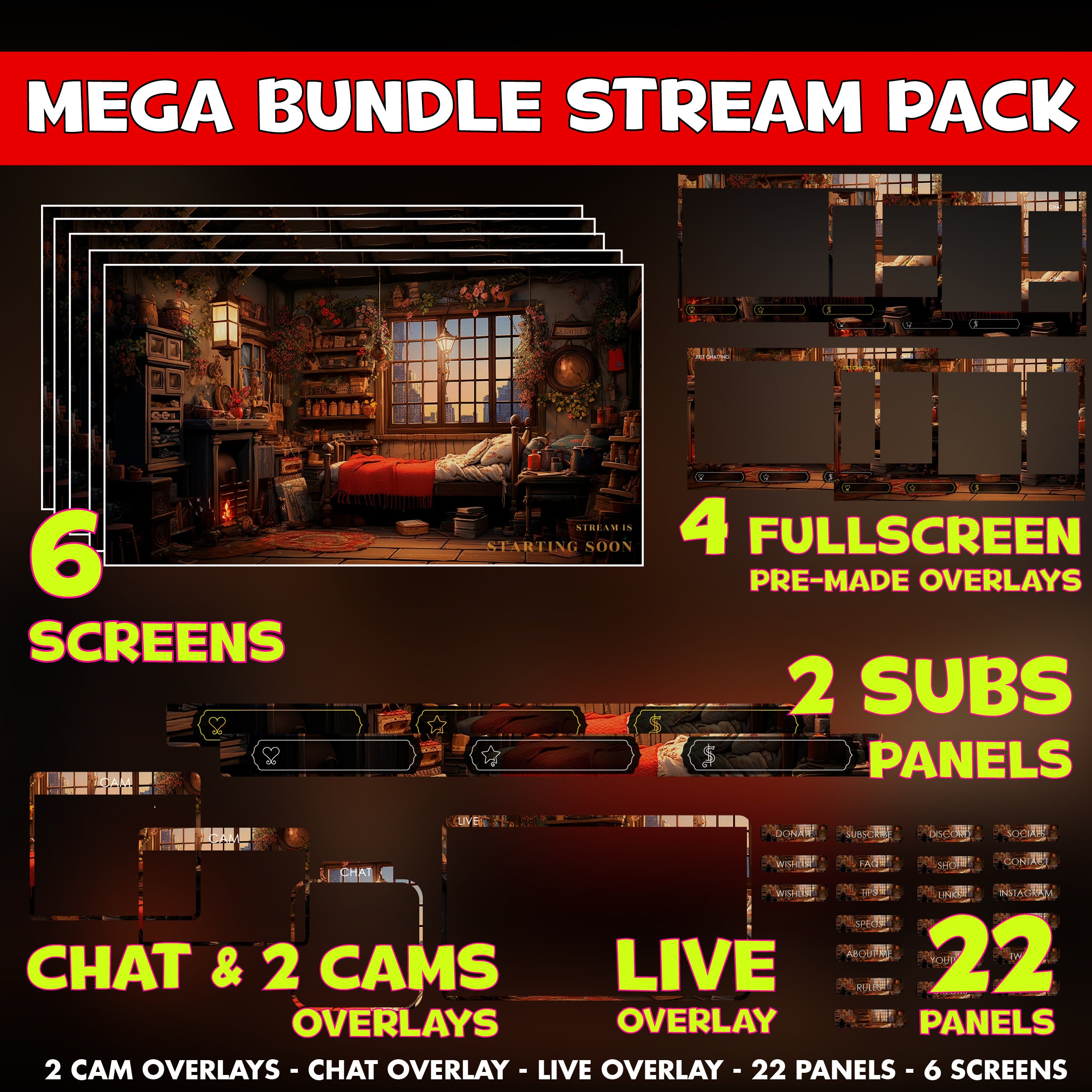 Cozy Bedroom Twitch Overlay Animated Pack - Room Anime Style Japanese ...