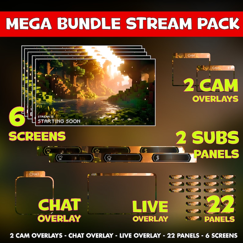 Minecraft Inspired Twitch Overlay Animated Pack Blocks Screens Pack ...