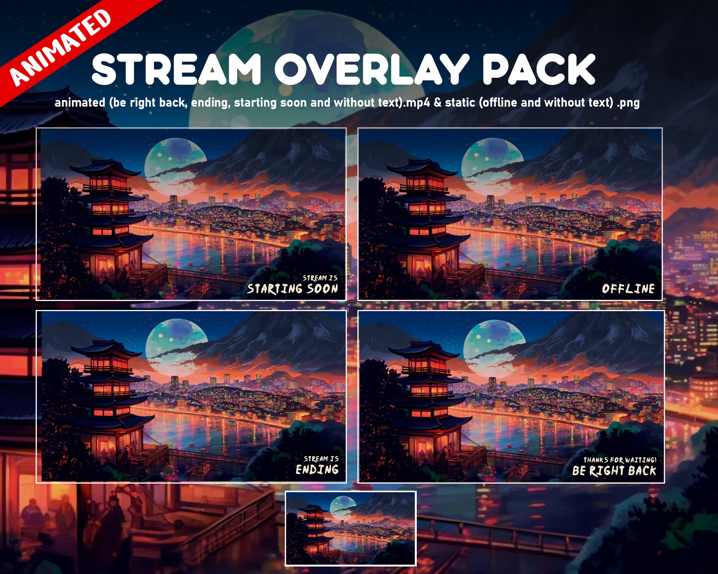 Japan Overlay Animated Twitch - Asian City at Night Background - Vtuber ...