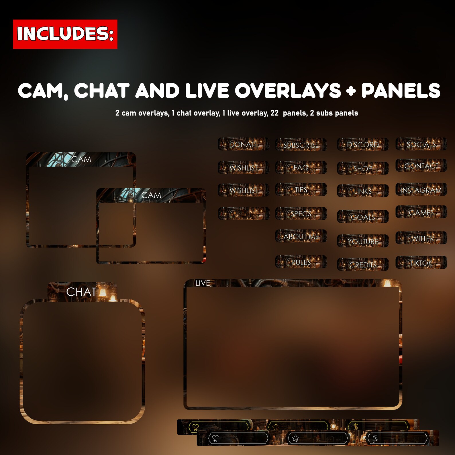 STEAMPUNK Room Twitch Overlay Animated Pack - Retro Futuristic Room ...