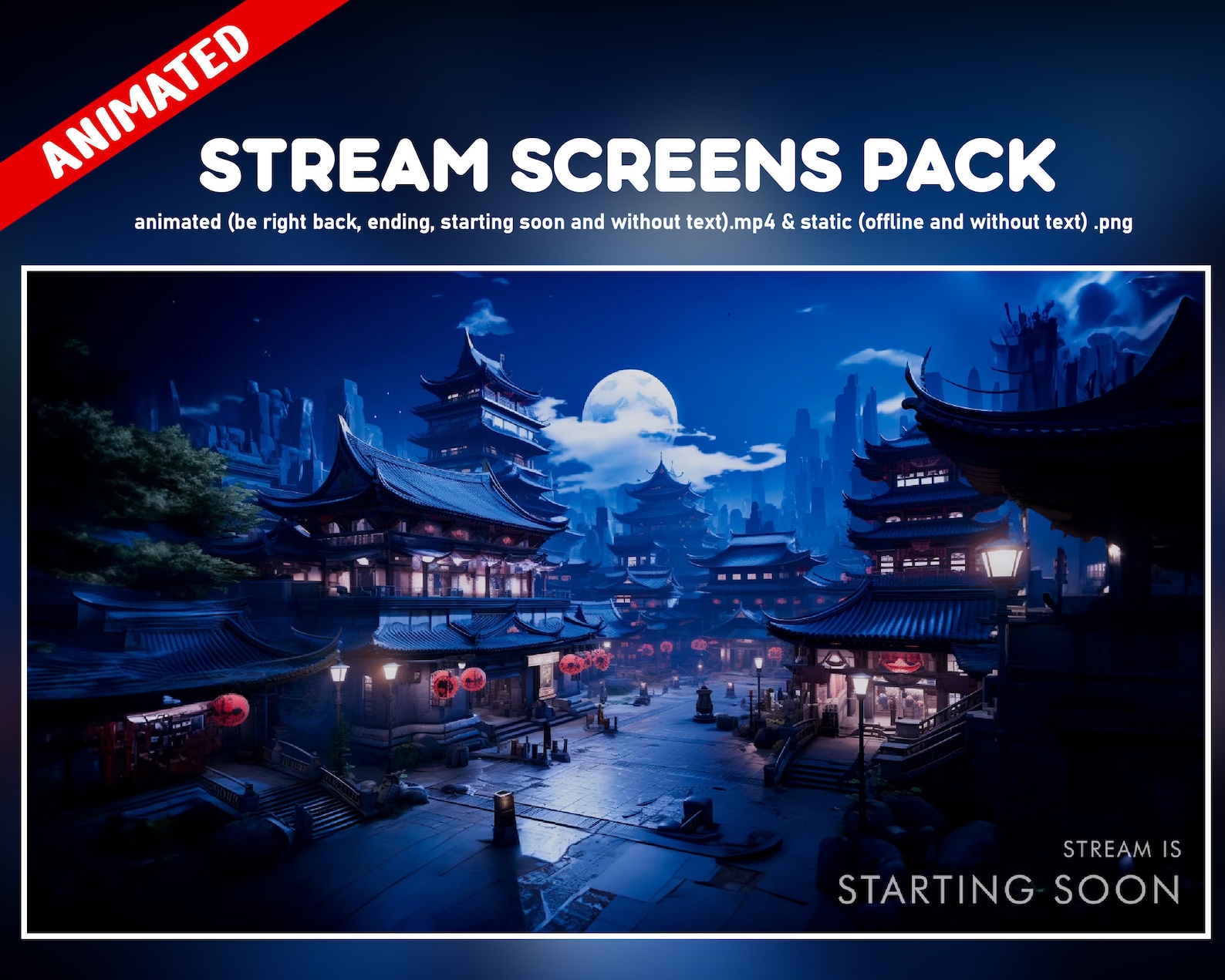 Asian Overlay Twitch Animated Package - Japan City at Night Background ...