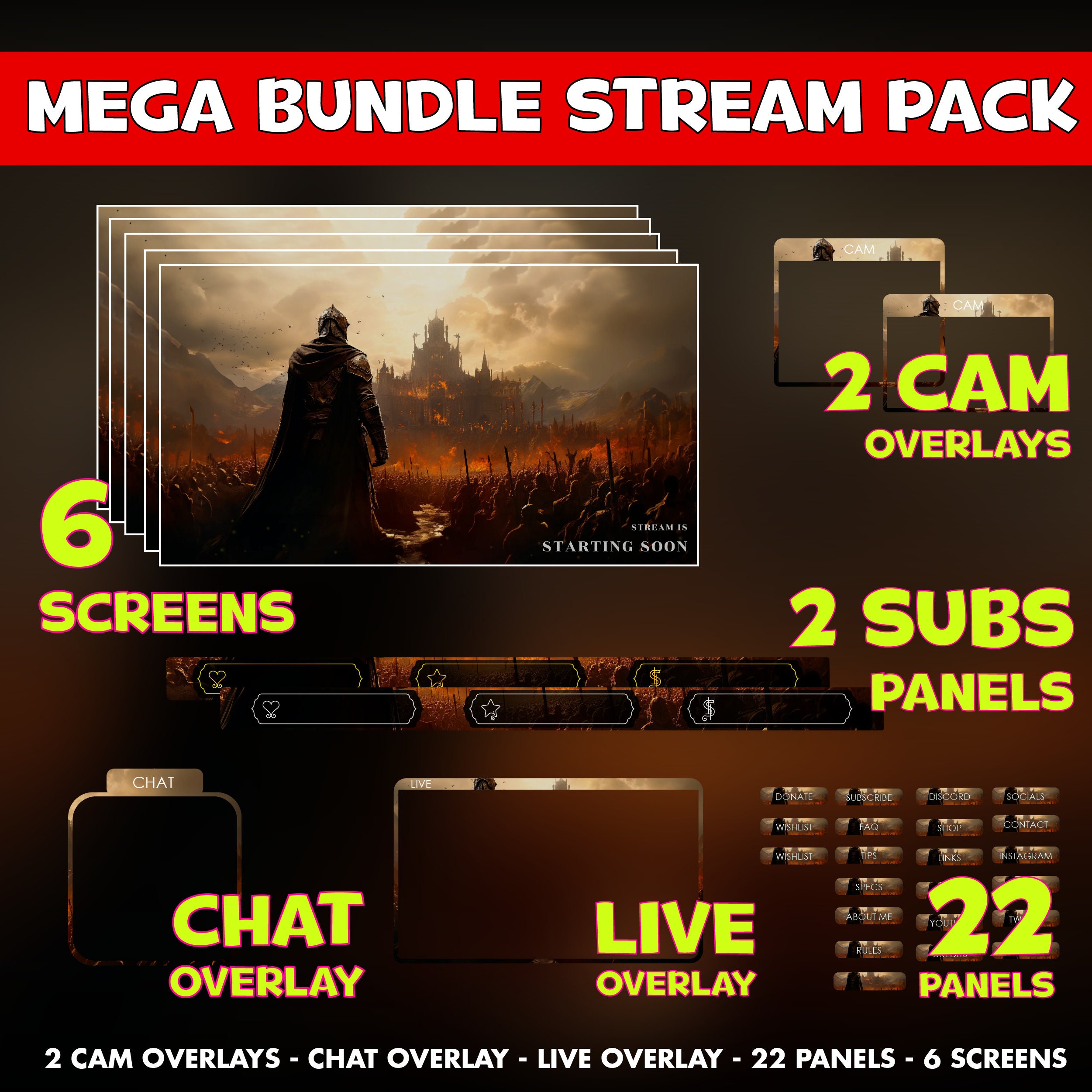 War Medieval Twitch Overlay Animated Pack - Medieval Soldier War Cozy ...