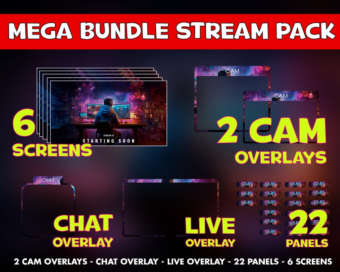 Gamer Room Twitch Overlay Animated Pack Desktop Light Fantasy ...