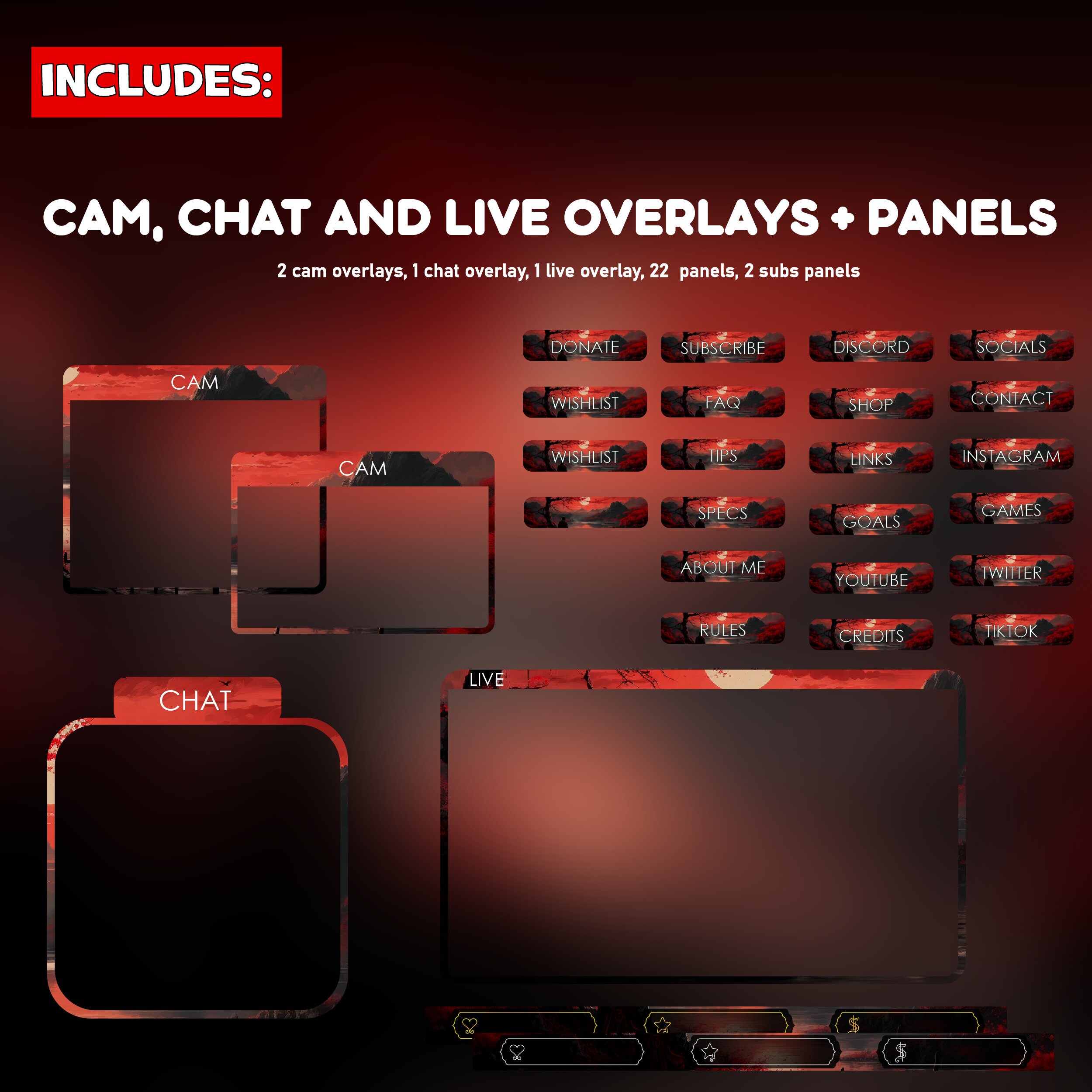 Samurai Red Twitch Overlay Animated Pack - Warrior Cozy Japanese ...