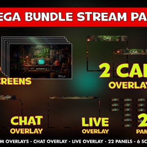 Retro Futuristic Gamer Room Twitch Overlay Animated Pack - Desktop ...