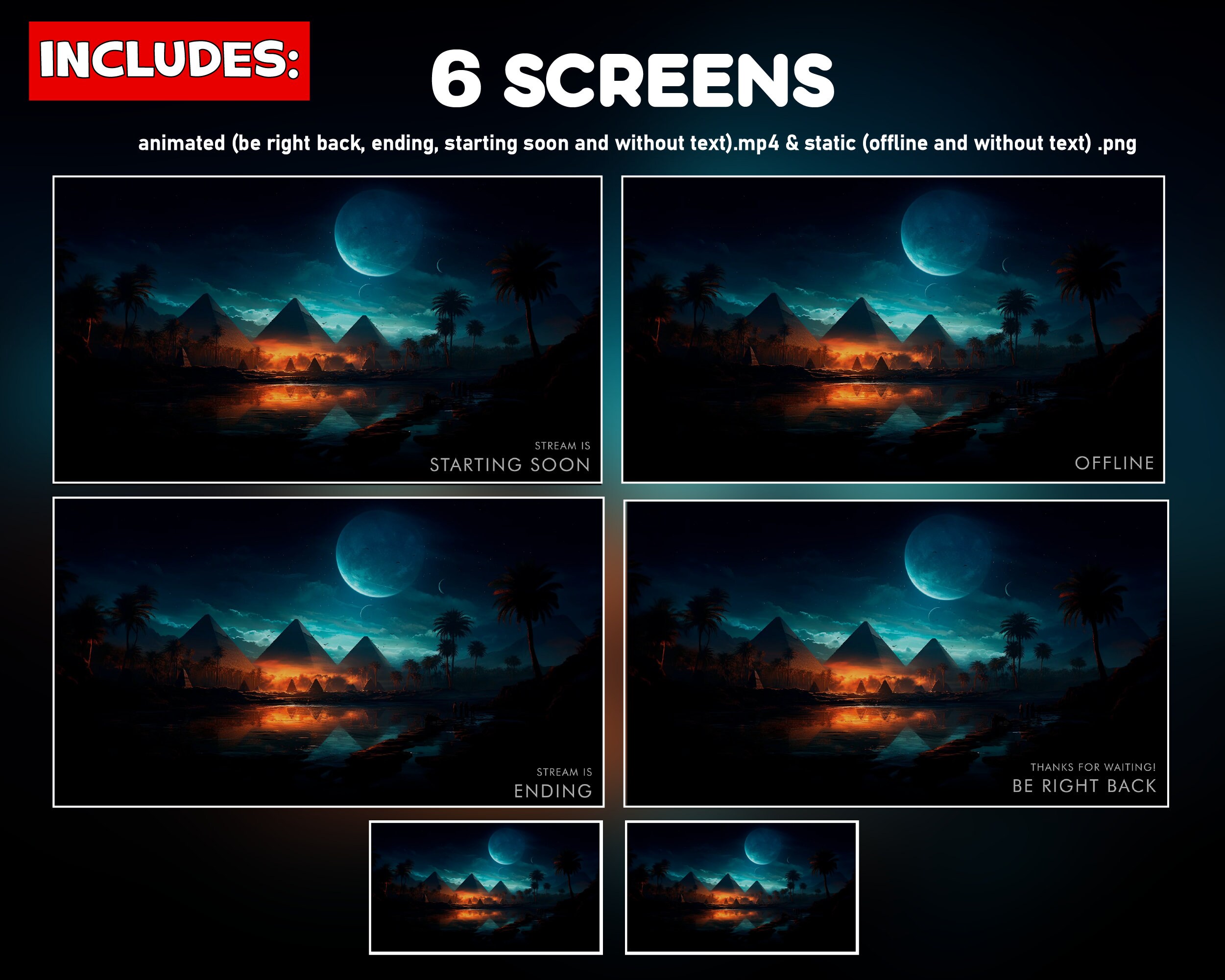 Egyptian Twitch Overlay Animated Pyramid Night Landscape Moon Planet ...