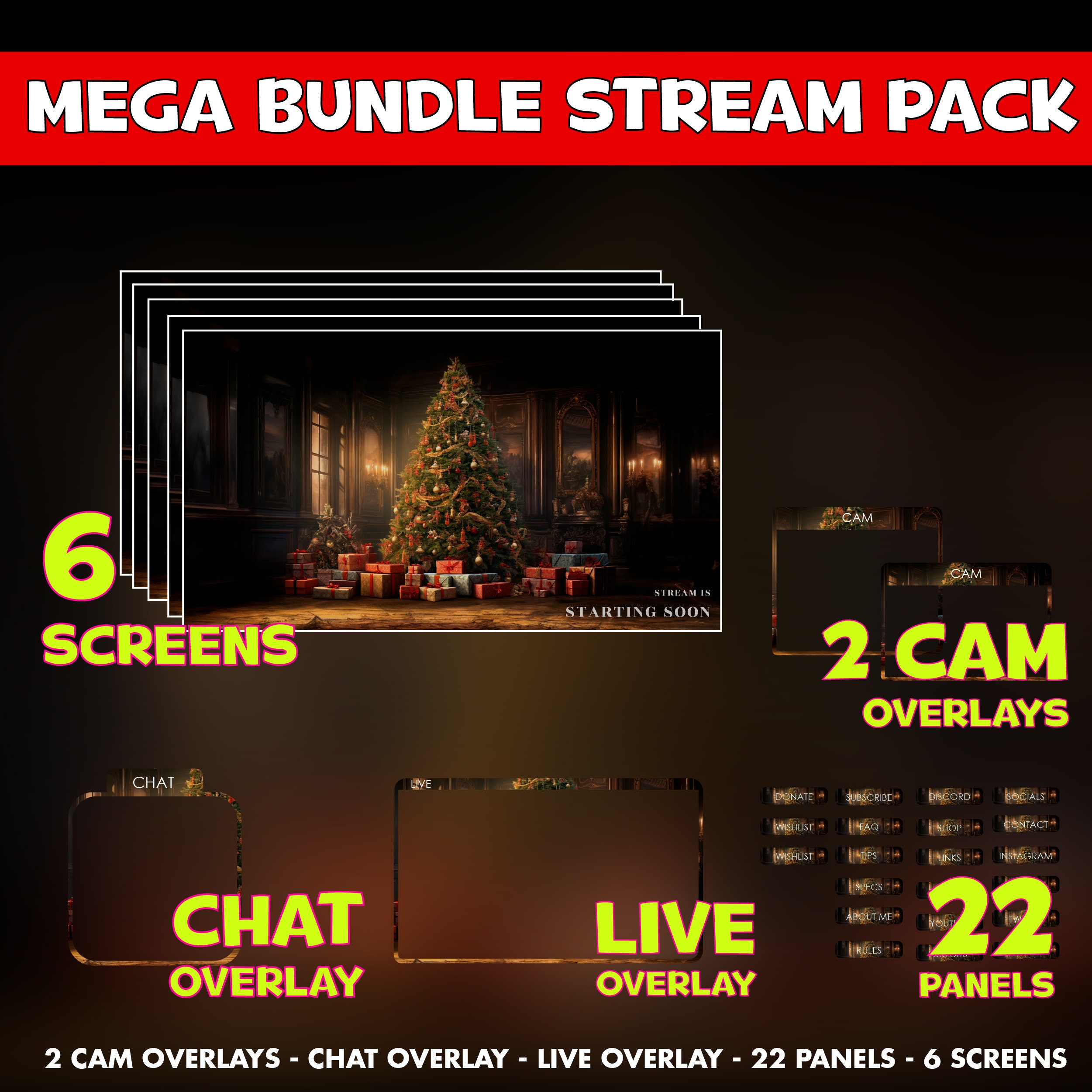 Christmas Twitch Overlay Animated Pack christmas Tree Background Stream ...