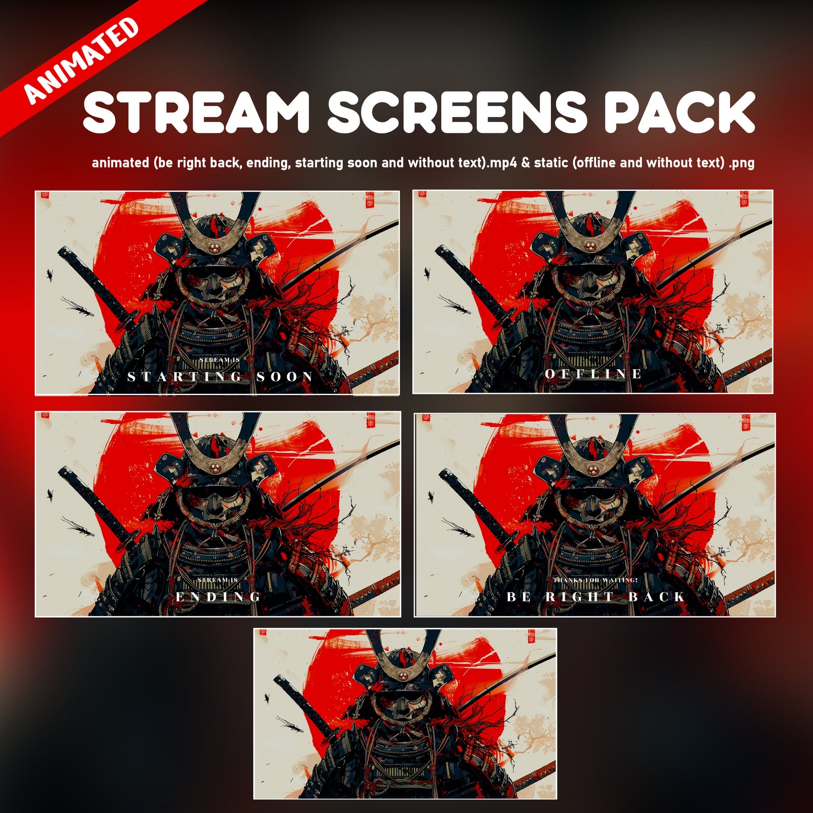 Samurai Red Twitch Overlay Animated Pack - Warrior Katana Japanese ...