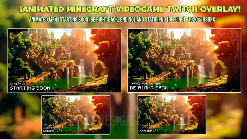 Minecraft Twitch Overlay Animated Package Screens Pack Stream Twitch ...