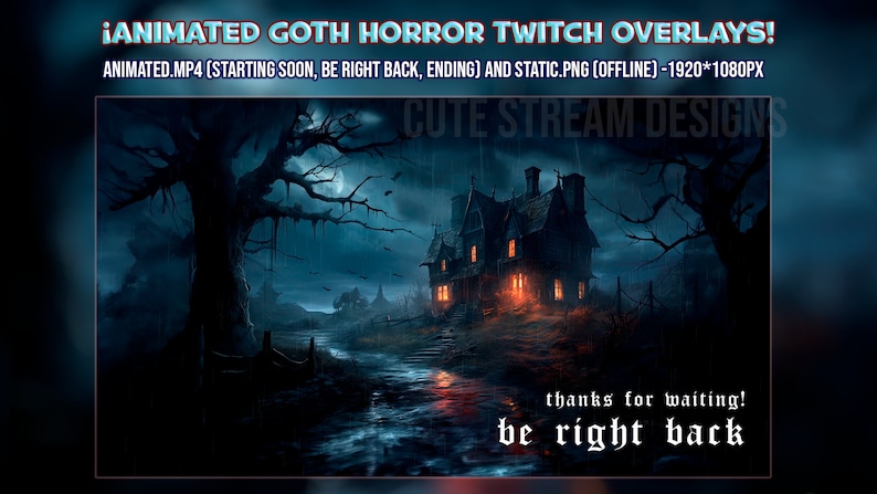 Goth Twitch Overlay Animated - Horror House Dark Background Screens ...