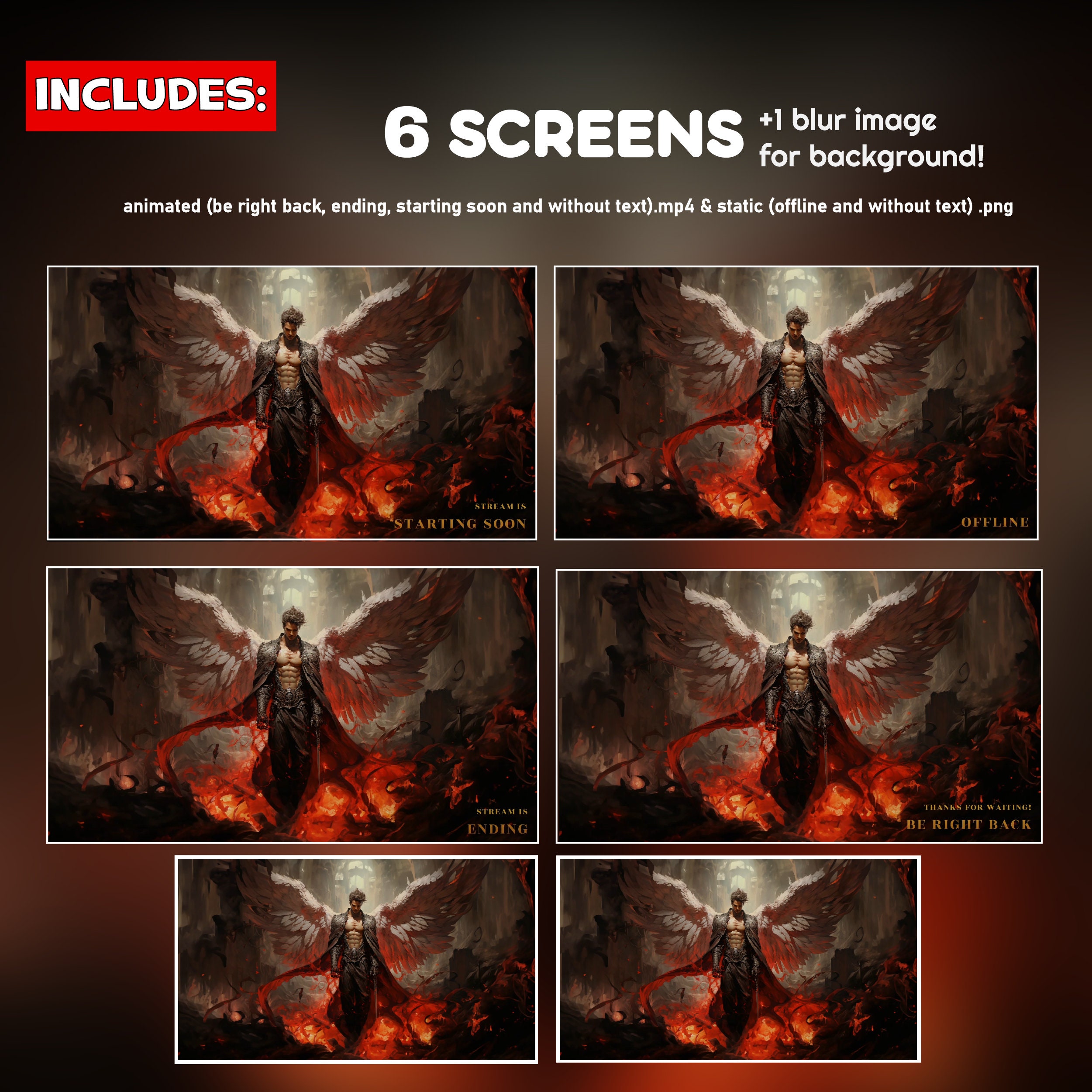 Fallen Angel Twitch Overlay Animated Pack - Mythological Red Warrior ...
