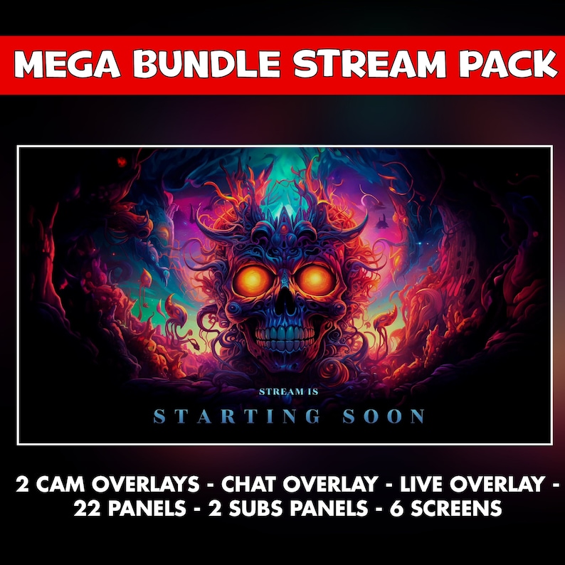 Skull Psicodelic Goth Twitch Overlay Animated Pack - Stream Background ...