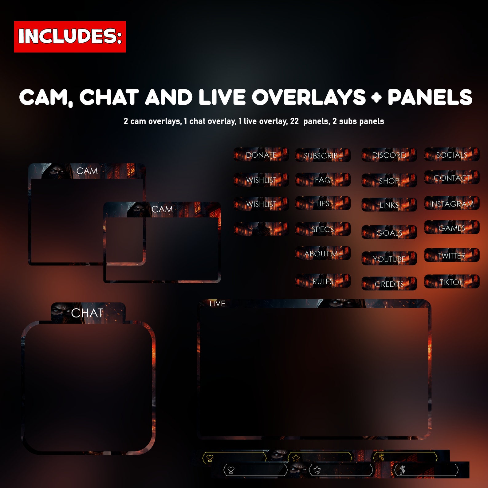 Ninja Twitch Overlay Animated Pack Assassin Screens Warriorr Cozy for ...