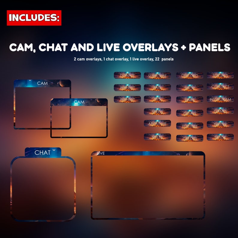 Egypt Twitch Overlay Animated Pack - Pyramid Night Landscape Space ...