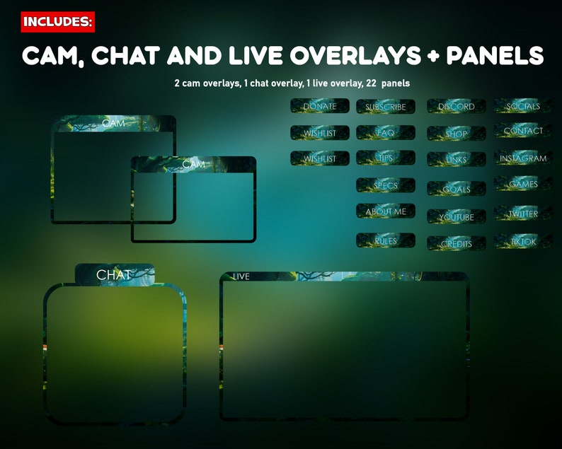 Forest Twitch Overlay Animated Pack - Jungle Plants Stream Screens ...